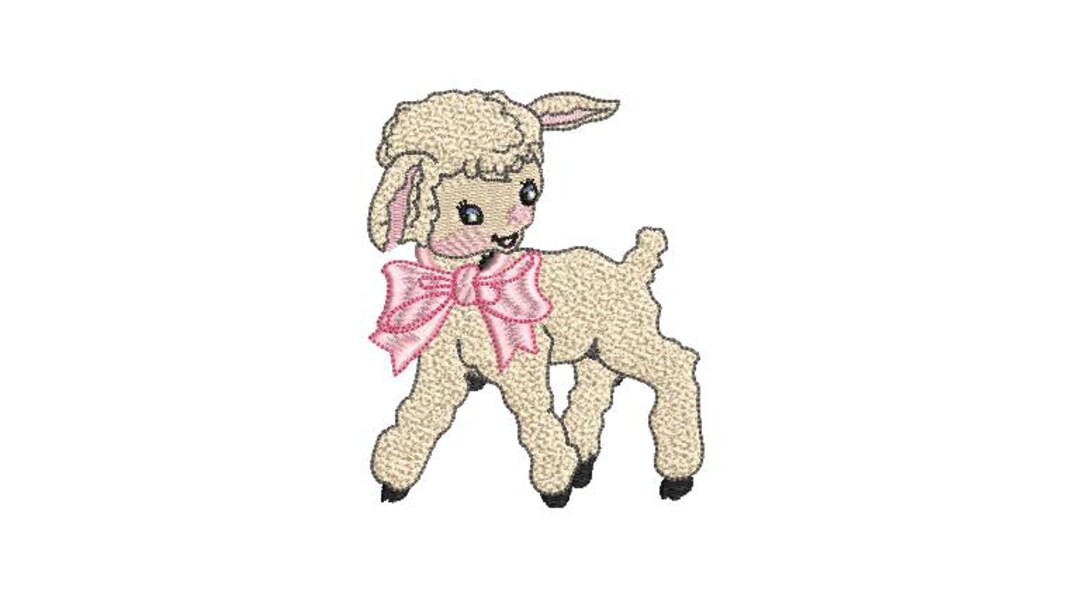 Lamb Embroidery - Machine Embroidery Vintage Little Lamb Pink Bow ...
