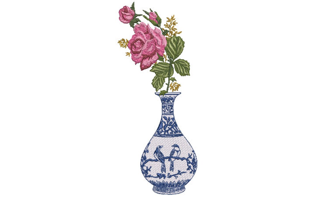 Chinoiserie Chic Machine Embroidery Design Roses Vase - Etsy