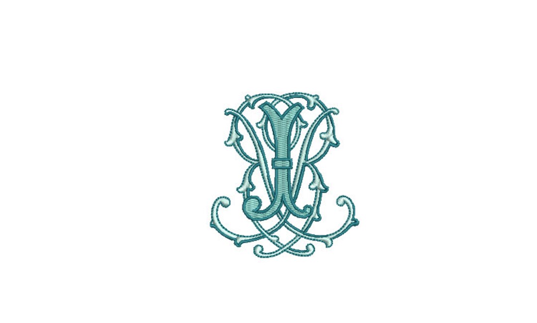 Antique B J Monogram or J B - Machine Embroidery File Design - 3x3 Inch ...