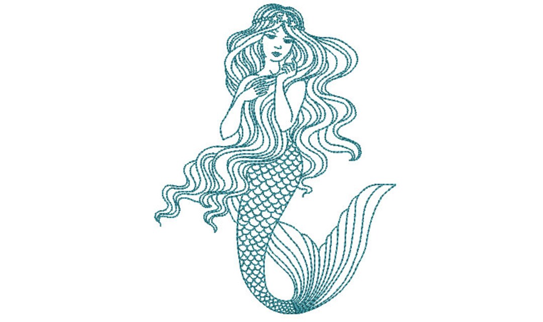 Mermaid Machine Embroidery File Design - 5x7 Hoop - Instant Download ...