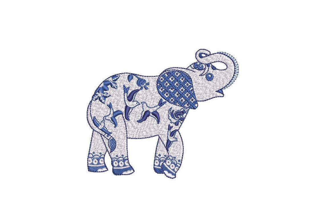 Chinoiserie Chic Blue Willow Elephant - Machine Embroidery File Design ...