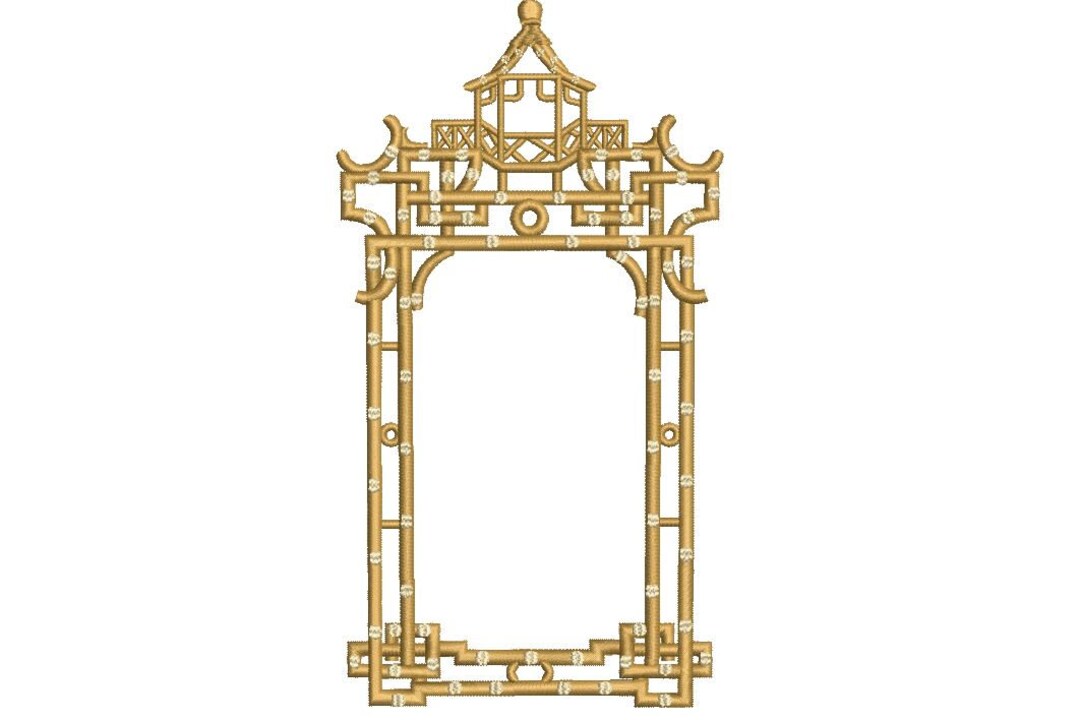 Chinoiserie Chic Monogram Golden Pagoda Frame - Machine Embroidery File ...