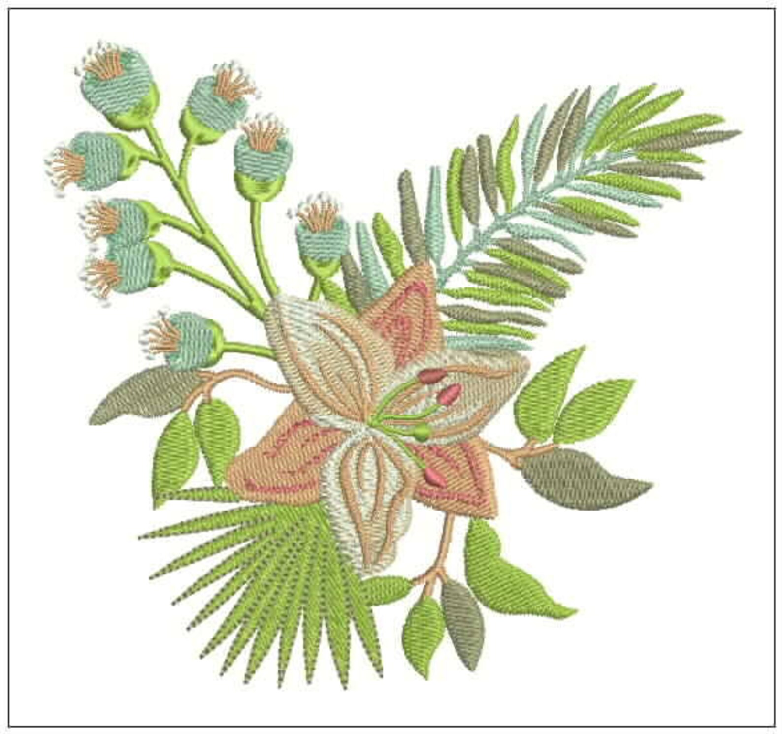 Lily Tropical Flowers Machine Embroidery File Design 4 X 4 - Etsy Australia