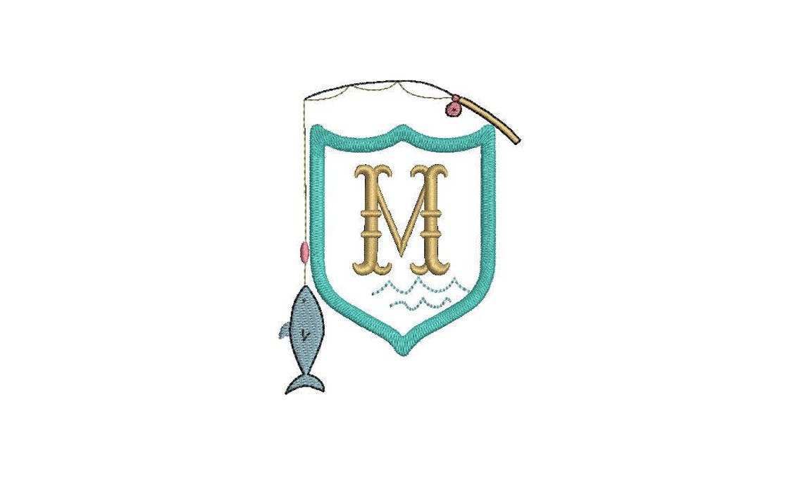 Fishing Crest Machine Embroidery File Design 4x4 Inch Hoop - Monogram ...