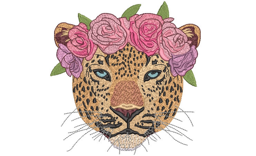 Leopard Flower Crown Embroidery Design - Urban Machine Embroidery File ...