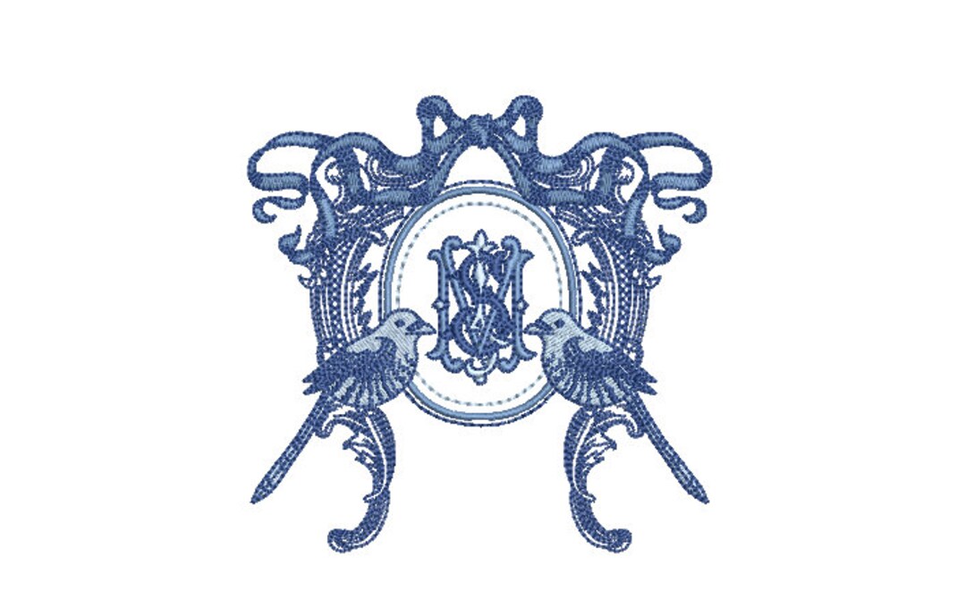 Antique Bird Bow Crest - Machine Embroidery File Design - 4x4 Inch Hoop ...