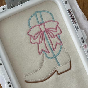 Cowboy Boot Bow Satin Outline Machine Embroidery Design - Cowgirl Boot ...