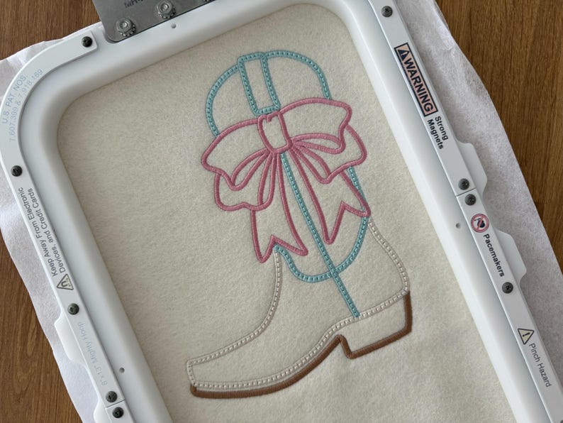 Cowboy Boot Bow Satin Outline Machine Embroidery Design - Cowgirl Boot ...