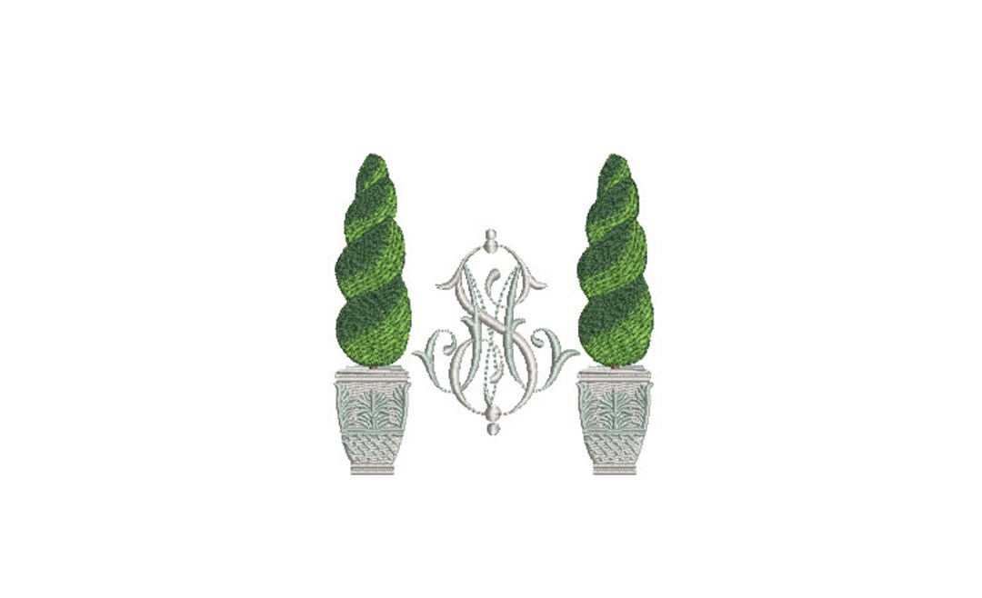 Topiary Monogram Frame Embroidery - Hamptons Pot Plant - Machine ...