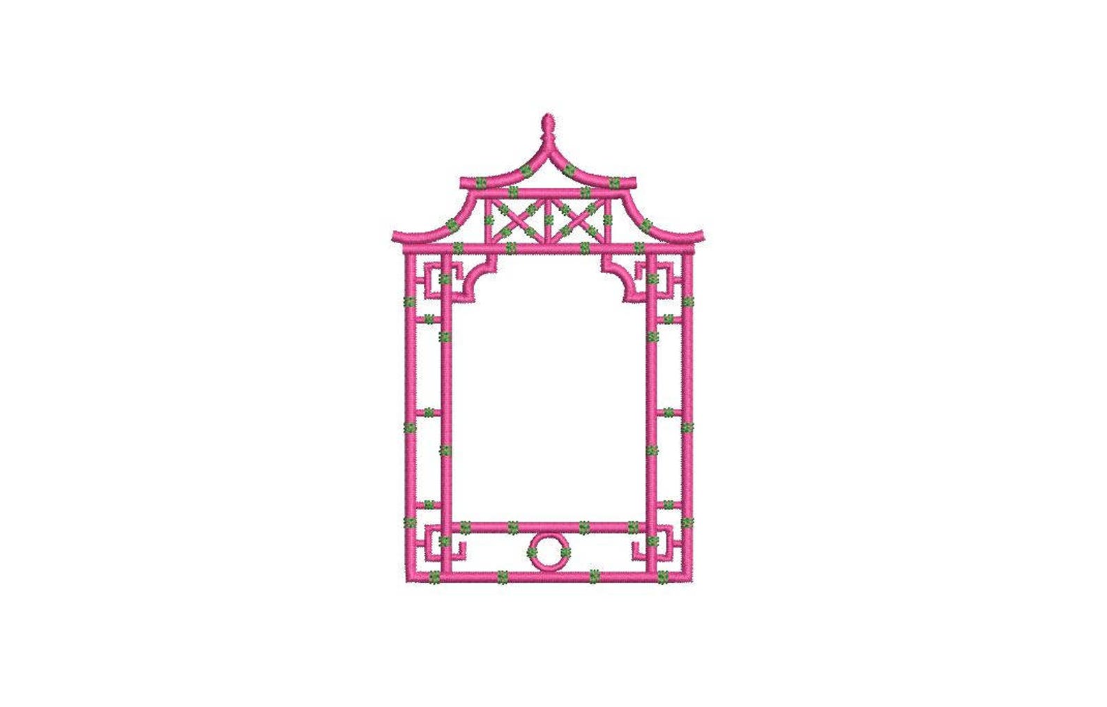 Chinoiserie Chic Monogram Pagoda Frame #2 Machine Embroidery File ...