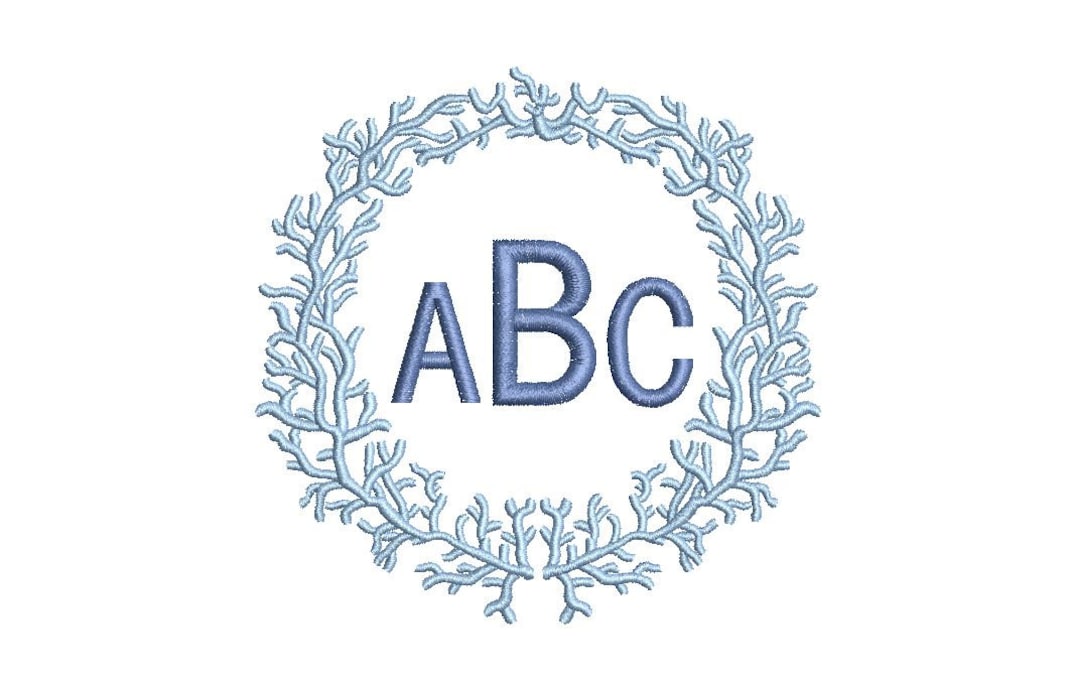 Blue Coral Monogram Frame - Machine Embroidery File Design - 4x4 Hoop ...