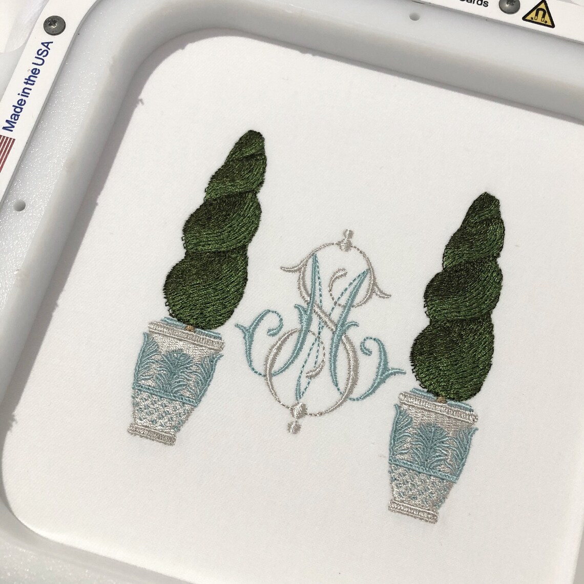Topiary Monogram Frame Embroidery - Hamptons Pot Plant - Machine ...