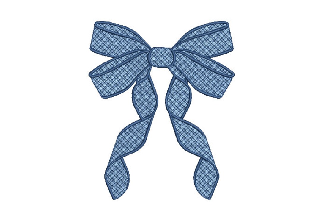 Big Plaid Bow Machine Embroidery File Design - 5x7 Inch Hoop - Blue Bow ...
