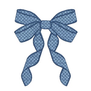 Big Plaid Bow Machine Embroidery File Design - 5x7 Inch Hoop - Blue Bow ...