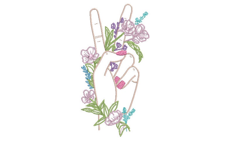 Peace Hand Flowers Machine Embroidery File Design - 8 X 8 Inch Hoop ...