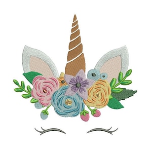 Unicorn Embroidery Design - Machine Embroidery Unicorn Face Flowers 1 ...