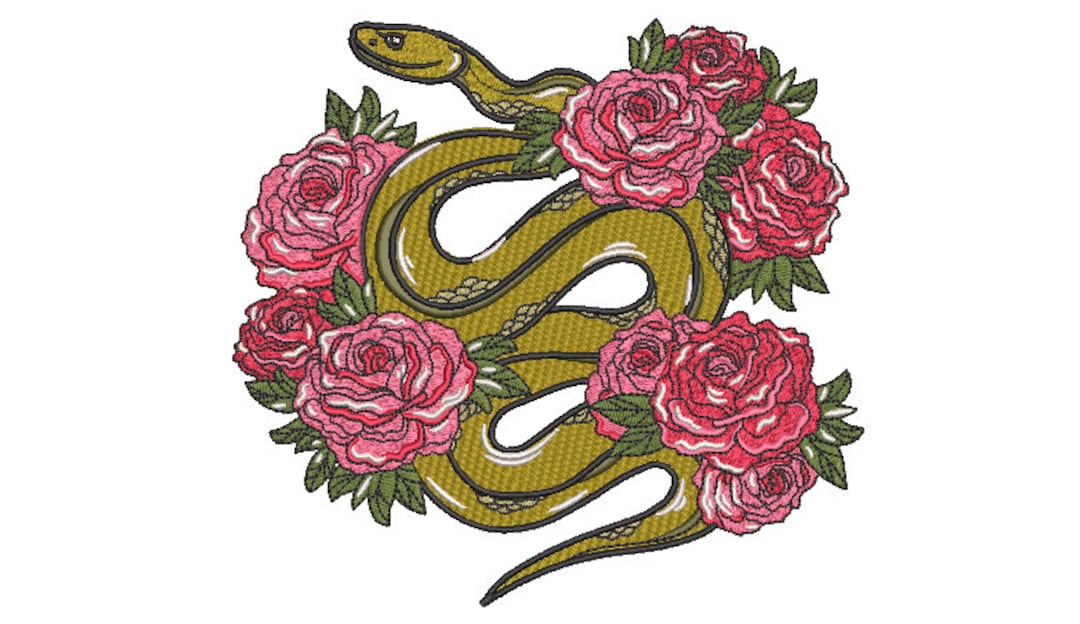 Snake Roses Embroidery Design - Urban Machine Embroidery File Design ...