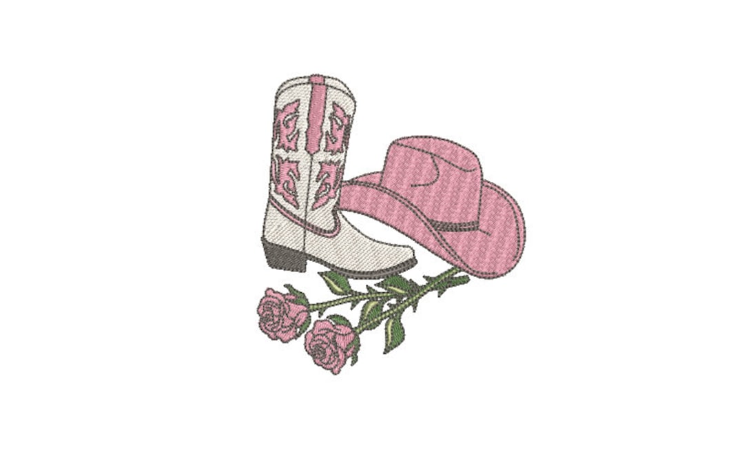 Cowgirl Rose -cowboy Hat and Boots Machine Embroidery File Design - 4x4 ...