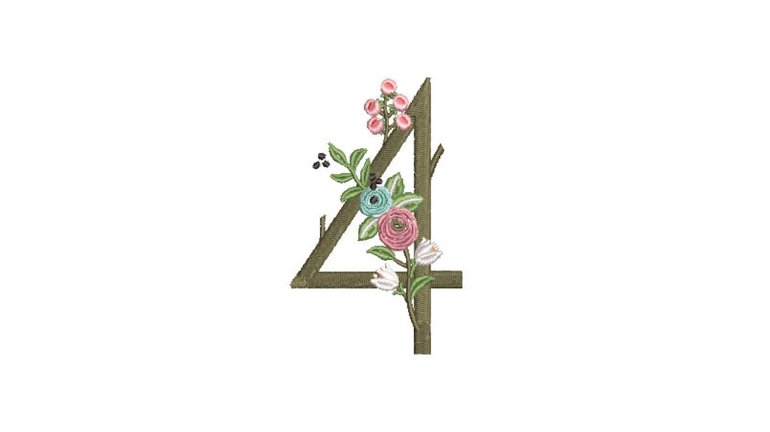 Flower Number 4 - FOUR - Fourth Birthday- Machine Embroidery File ...