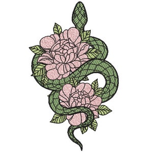 Snake Flowers Filled Embroidery Design - Modern Machine Embroidery File ...