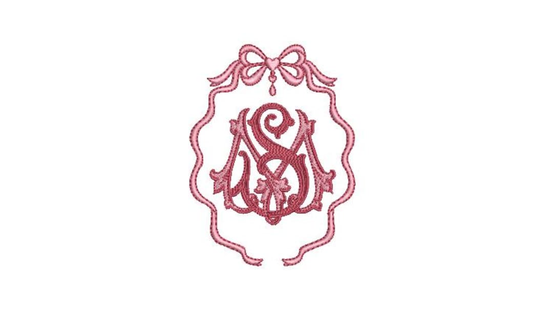 Valentine Heart Bow Monogram Frame - Machine Embroidery File Design ...