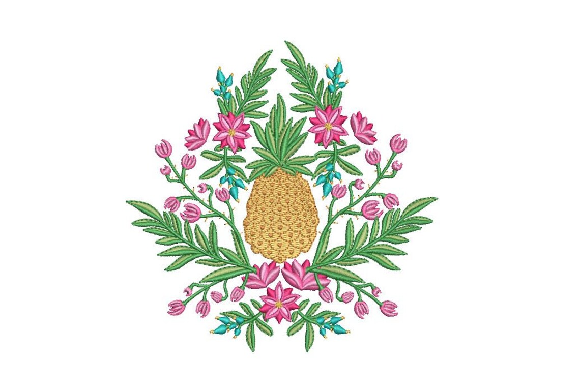Pineapple Floral Embroidery Machine Embroidery File Design - Etsy