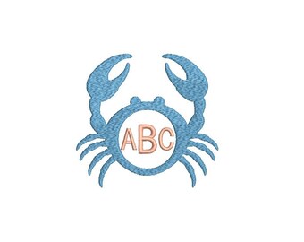 Crab Crest Bow Frame Embroidery Design, Beach Crab Monogram Frame ...