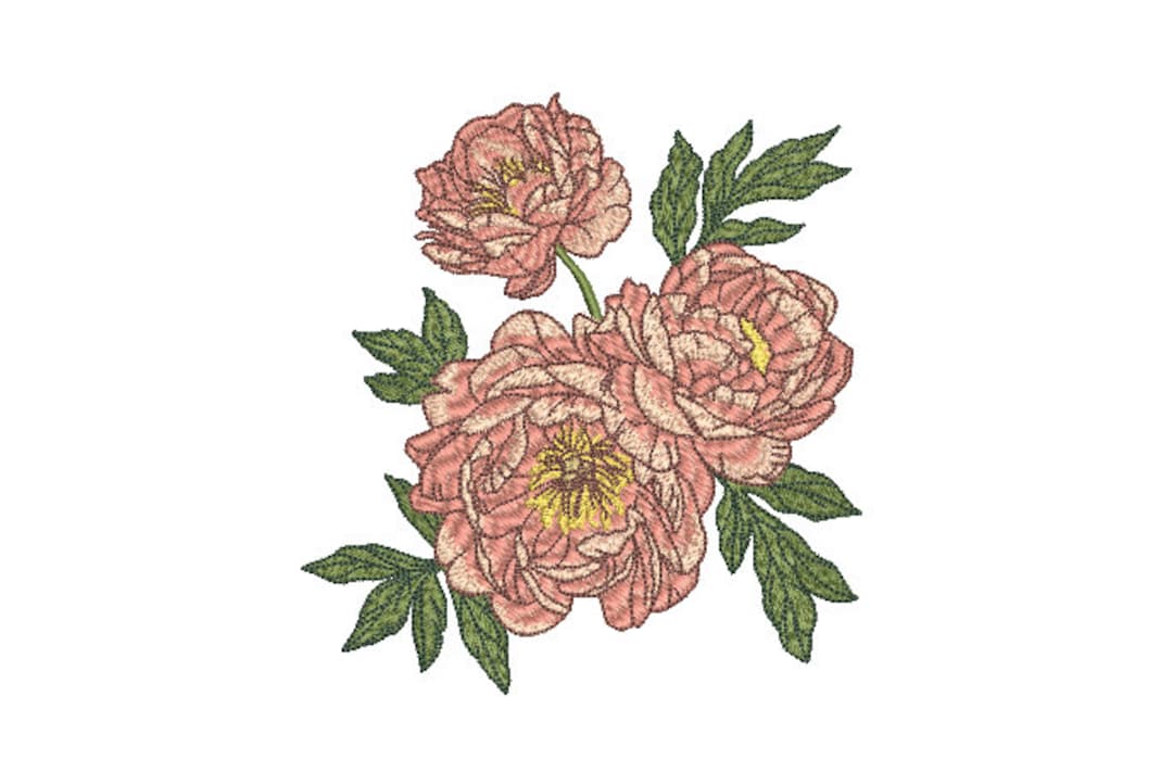 Peonies Machine Embroidery File Design 5 X 7 Inch Hoop - Peony ...