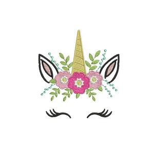 Machine Embroidery Unicorn Face Flowers Machine Embroidery File Design ...