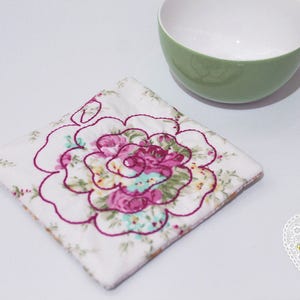 Quilted Rose Coaster Mug Rug ITH Machine Embroidery File Design 5x7 ...