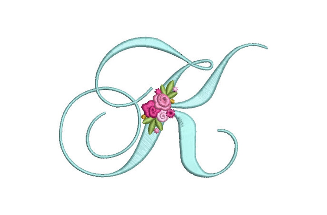Pretty Rose Script LETTER K Machine Embroidery File Design - 5 X 7 Inch ...
