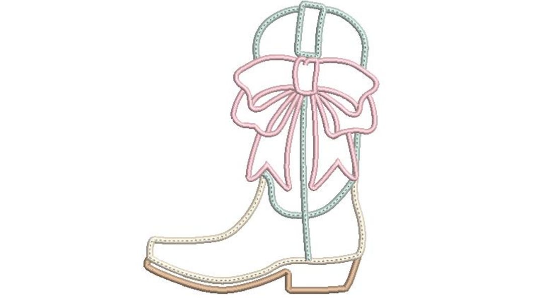 Cowboy Boot Bow Satin Outline Machine Embroidery Design - Cowgirl Boot - 6 X 10 Inch Hoop ...