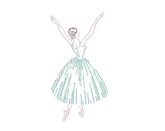 Vintage Ballerina Ballet Dancer - Machine Embroidery File Design - 5x7 ...