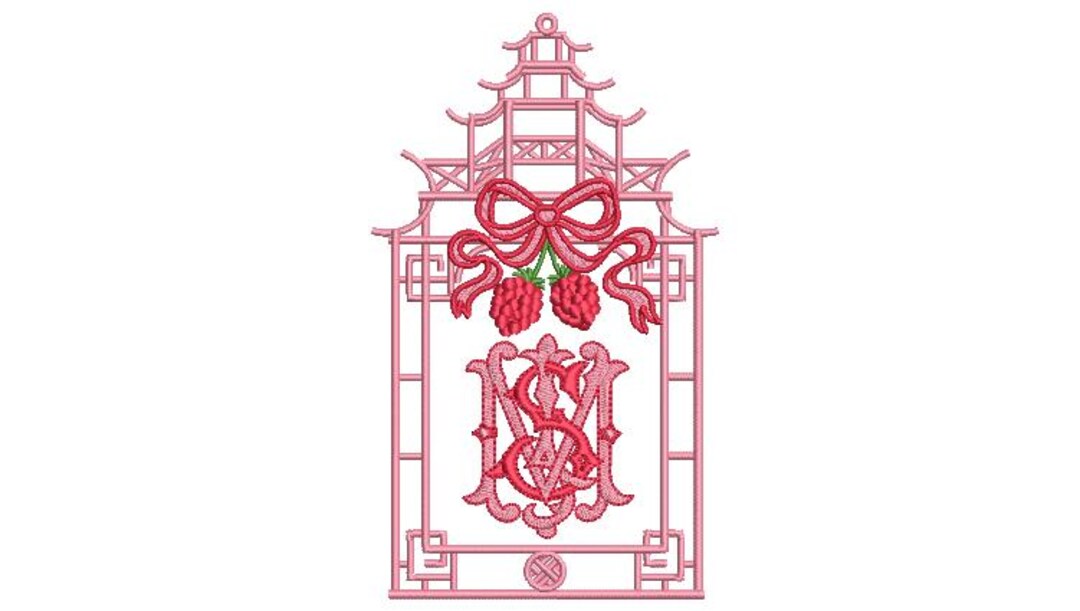 Chinoiserie Chic Pagoda Frame - Raspberry Pagoda - Machine Embroidery ...