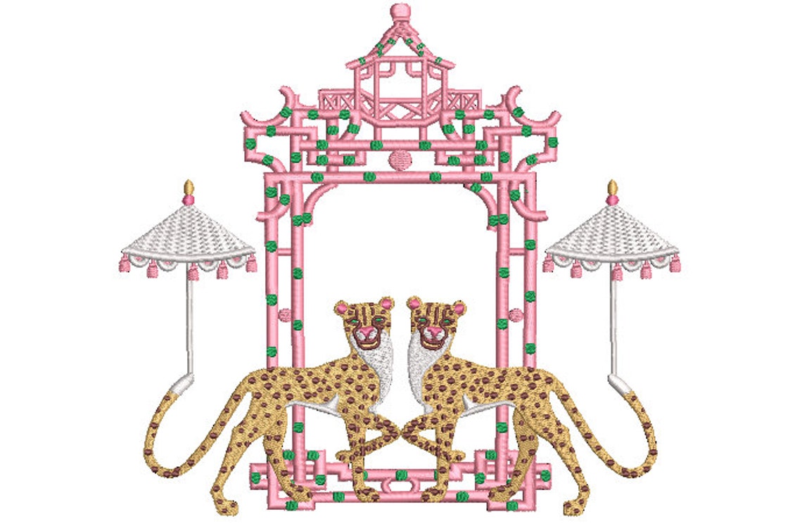 Chinoiserie Embroidery Design - Cheetah Pagoda Embroidery Design ...