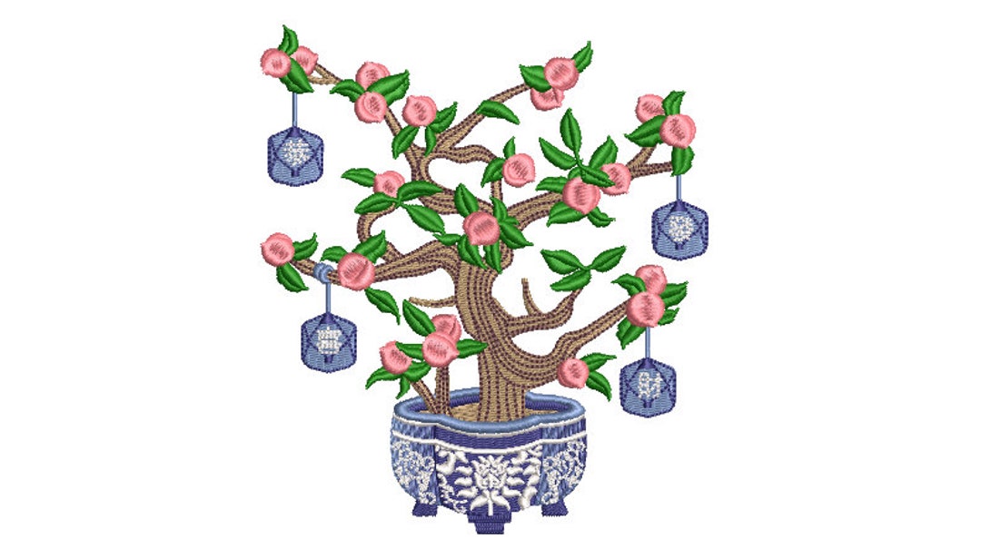 Chinoiserie Peach Tree - Machine Embroidery File Design - 5 X 7 Inch ...