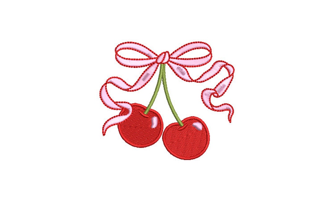 Ribbon Bow Cherries Embroidery Design - Machine Embroidery Instant ...