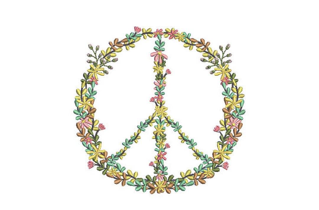 Floral Peace Sign - Machine Embroidery File Design - 5x7 Inch Hoop ...