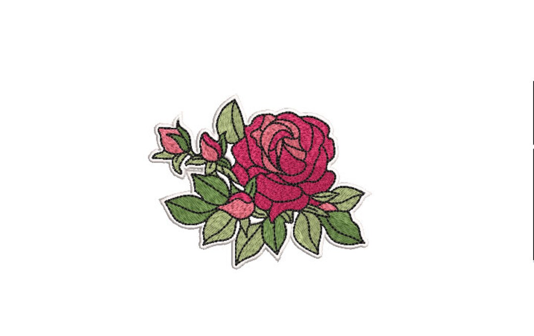 Rose and Buds Machine Embroidery Patch Design - File Design 4 X 4 Inch ...