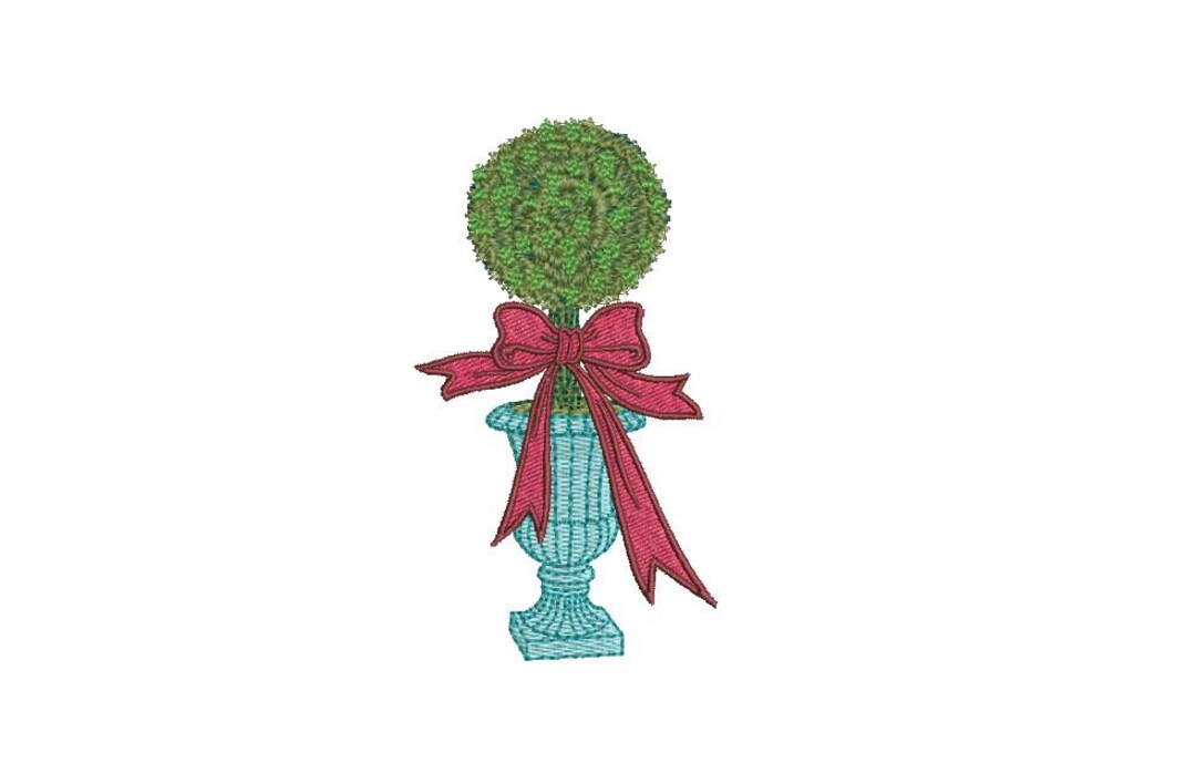 French Urn Boxwood Topiary Embroidery - Hamptons Pot Plant - Machine ...