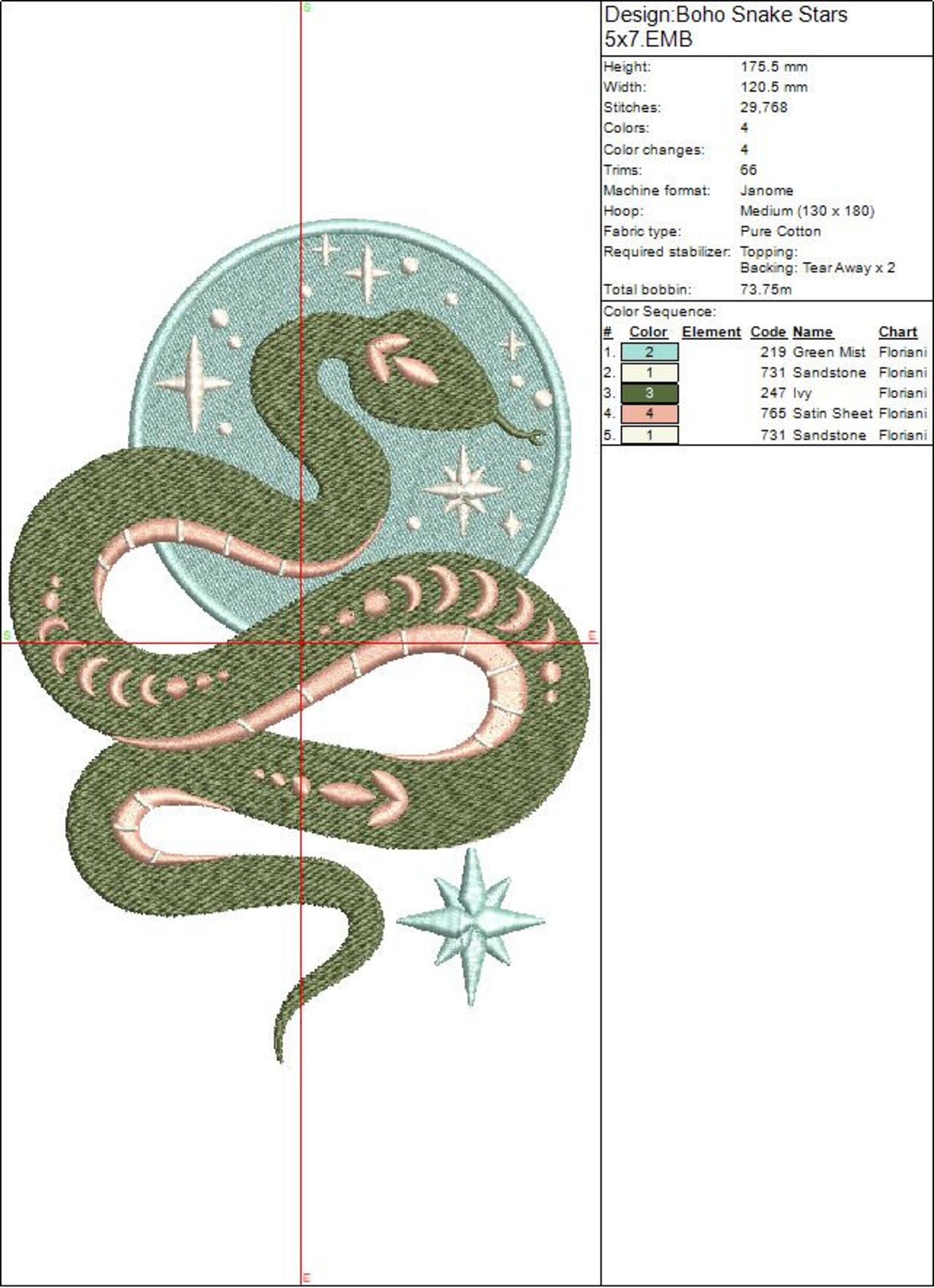 Boho Snake Stars Embroidery Design Urban Modern Machine - Etsy