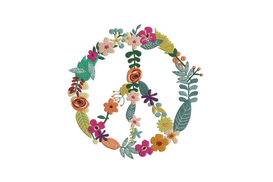 Machine Embroidery Whimsical Peace Flower Wreath Machine Embroidery ...