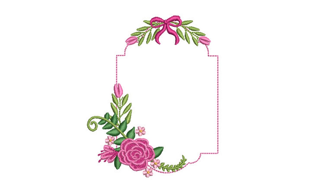 Pink Flower Frame - Machine Embroidery File Design - 4x4 Inch Hoop ...