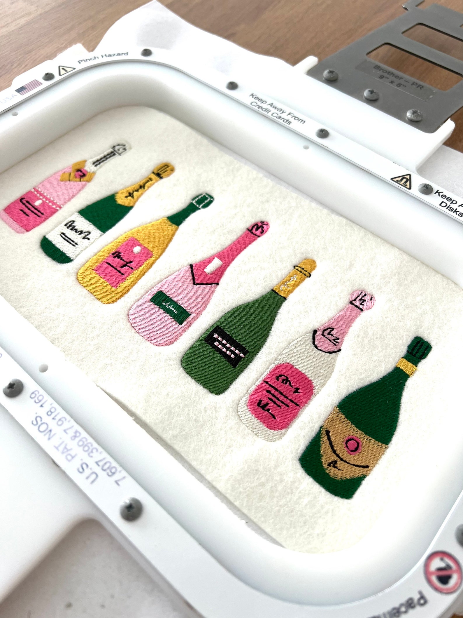 Champagne Bottles Machine Embroidery File Design - 5 X 7 Inch Hoop ...