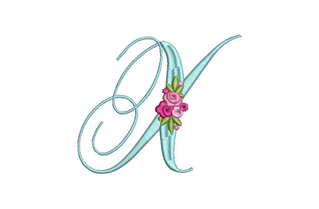 Pretty Rose Script LETTER X Machine Embroidery File Design - 5 X 7 Inch ...