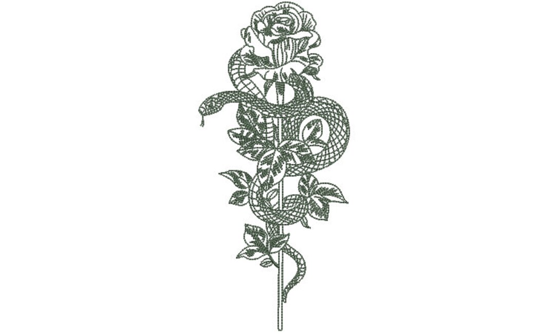 Snake Rose Tattoo Embroidery Design - Modern Machine Embroidery File ...