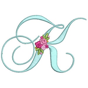 Pretty Rose Script LETTER K Machine Embroidery File Design - 5 X 7 Inch ...