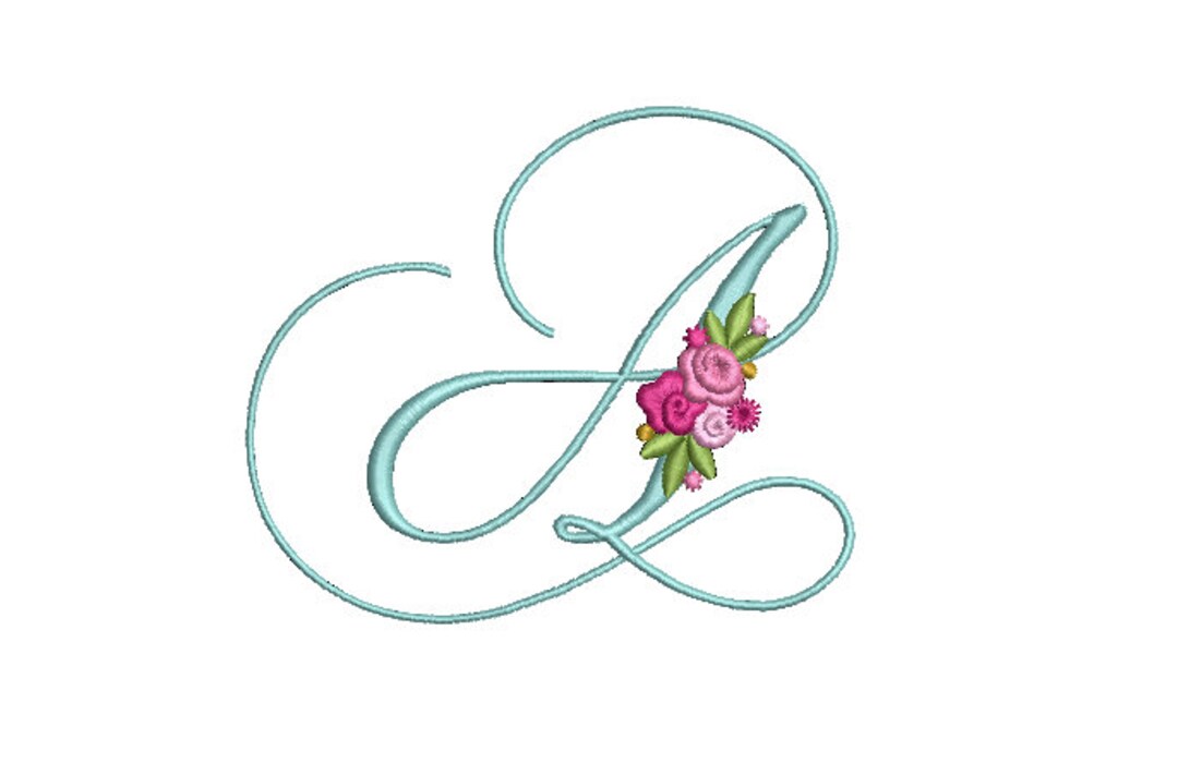 Pretty Rose Script LETTER A Machine Embroidery File Design - 5 X 7 Inch ...