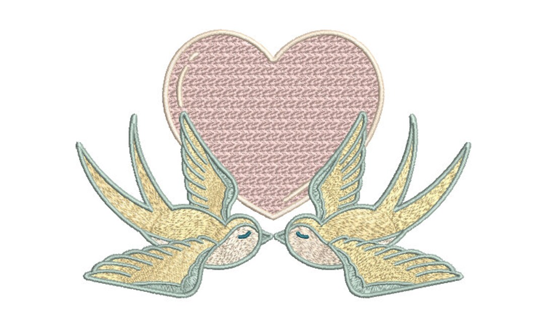 Pastel Heart Birds Machine Embroidery File Design - 5x7 Inch Hoop ...