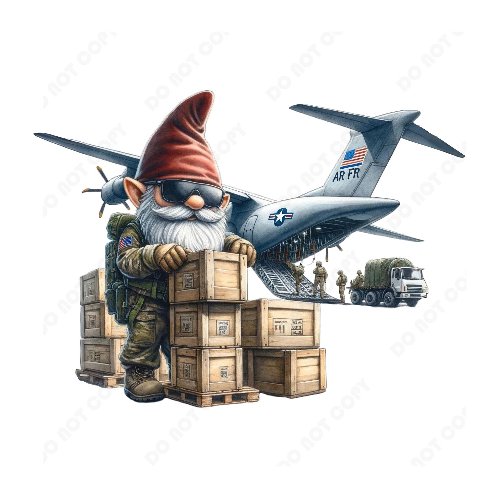 Air Force Gnome Military Gnome US Army Gnome Watercolor Digital Clipart ...